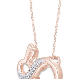 AFFY White Natural Diamond Easter Bunny Infinity Pendant Necklace in 14k Rose Gold Over Sterling Silver (0.1 Ct)