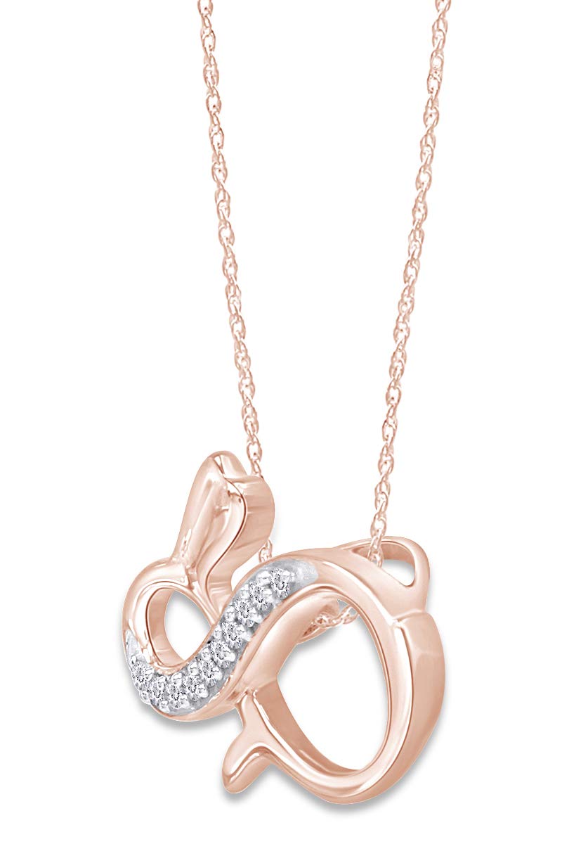 AFFY White Natural Diamond Easter Bunny Infinity Pendant Necklace in 14k Rose Gold Over Sterling Silver (0.1 Ct)