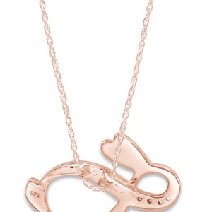 AFFY White Natural Diamond Easter Bunny Infinity Pendant Necklace in 14k Rose Gold Over Sterling Silver (0.1 Ct)