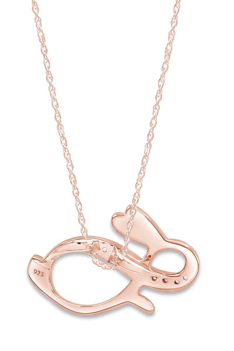 AFFY White Natural Diamond Easter Bunny Infinity Pendant Necklace in 14k Rose Gold Over Sterling Silver (0.1 Ct)