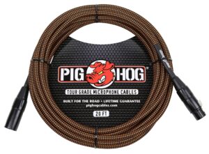 pig hog phm20org black/orange woven high performance xlr microphone cable, 20 feet