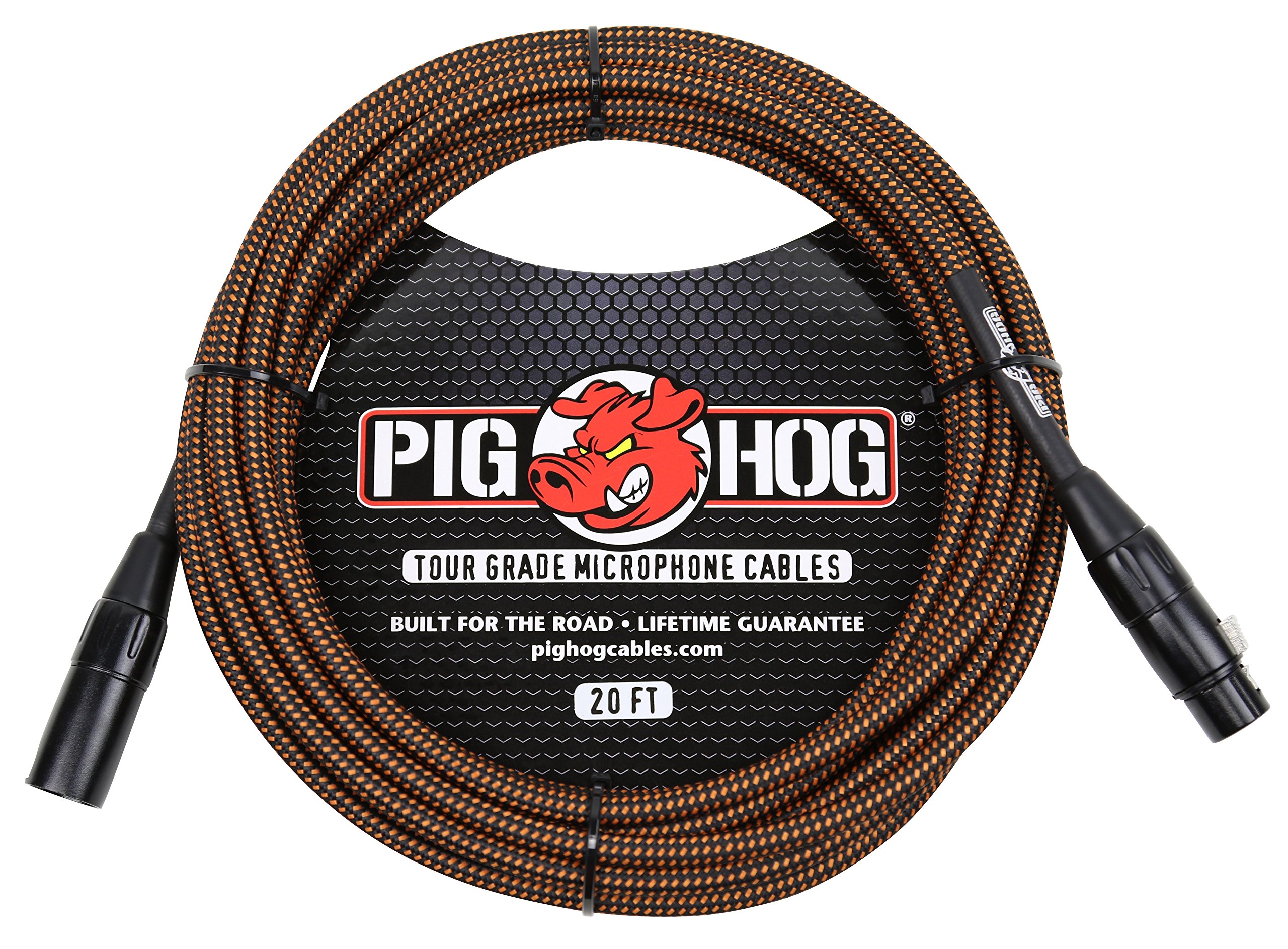 Pig Hog PHM20ORG Black/Orange Woven High Performance XLR Microphone Cable, 20 Feet