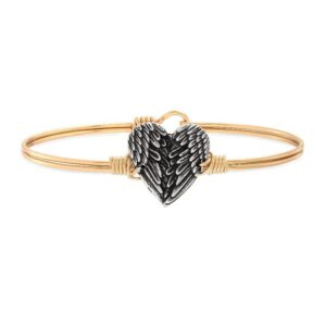 luca + danni angel wing heart bangle bracelet for women - brass tone size regular made in usa