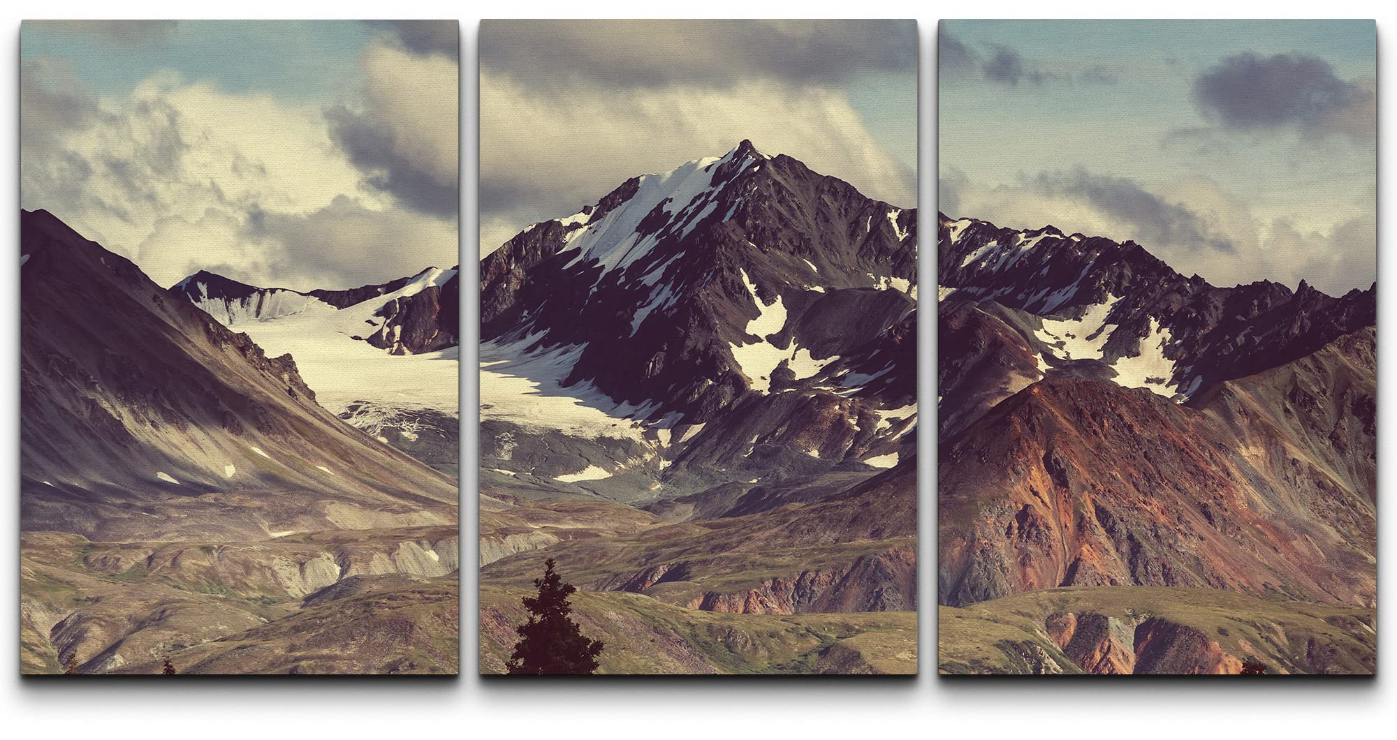 wall26 - 3 Piece Canvas Wall Art - Mountains in Alaska - Modern Home Art Stretched and Framed Ready to Hang - 16"x24"x3 Panels