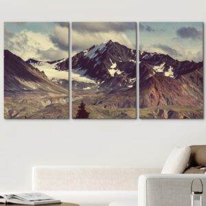 wall26 - 3 Piece Canvas Wall Art - Mountains in Alaska - Modern Home Art Stretched and Framed Ready to Hang - 16"x24"x3 Panels