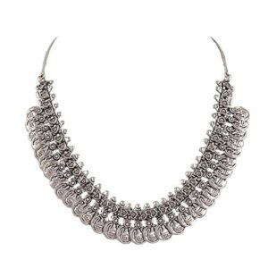 sansar india silver tone oxidised metal boho bollywood indian choker necklace jewelry for women (silver)