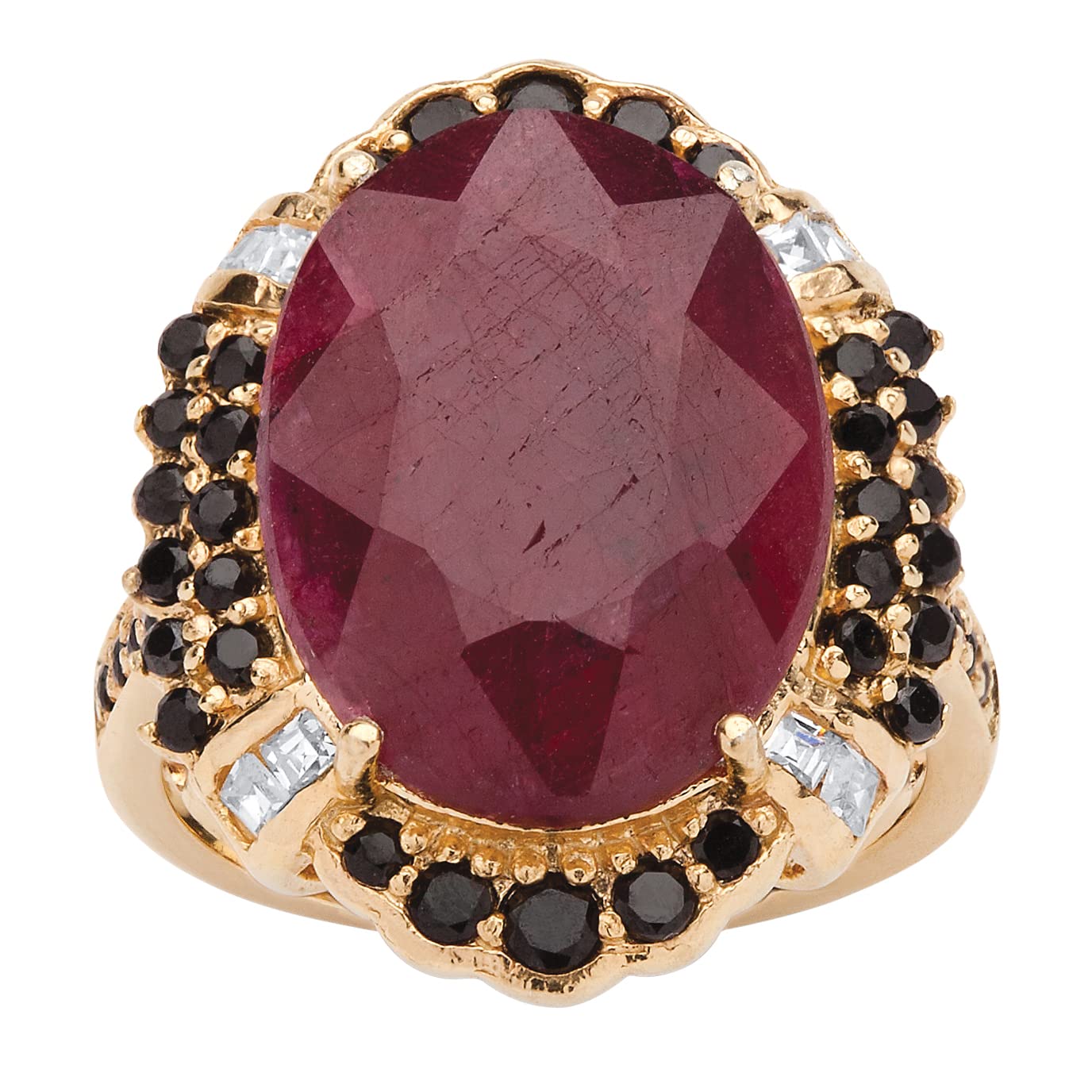 PalmBeach Yellow Gold-plated Sterling Silver Oval Cut Genuine Red Ruby and Princess Cubic Zirconia Spinel Ring Sizes 6-10 Size 6