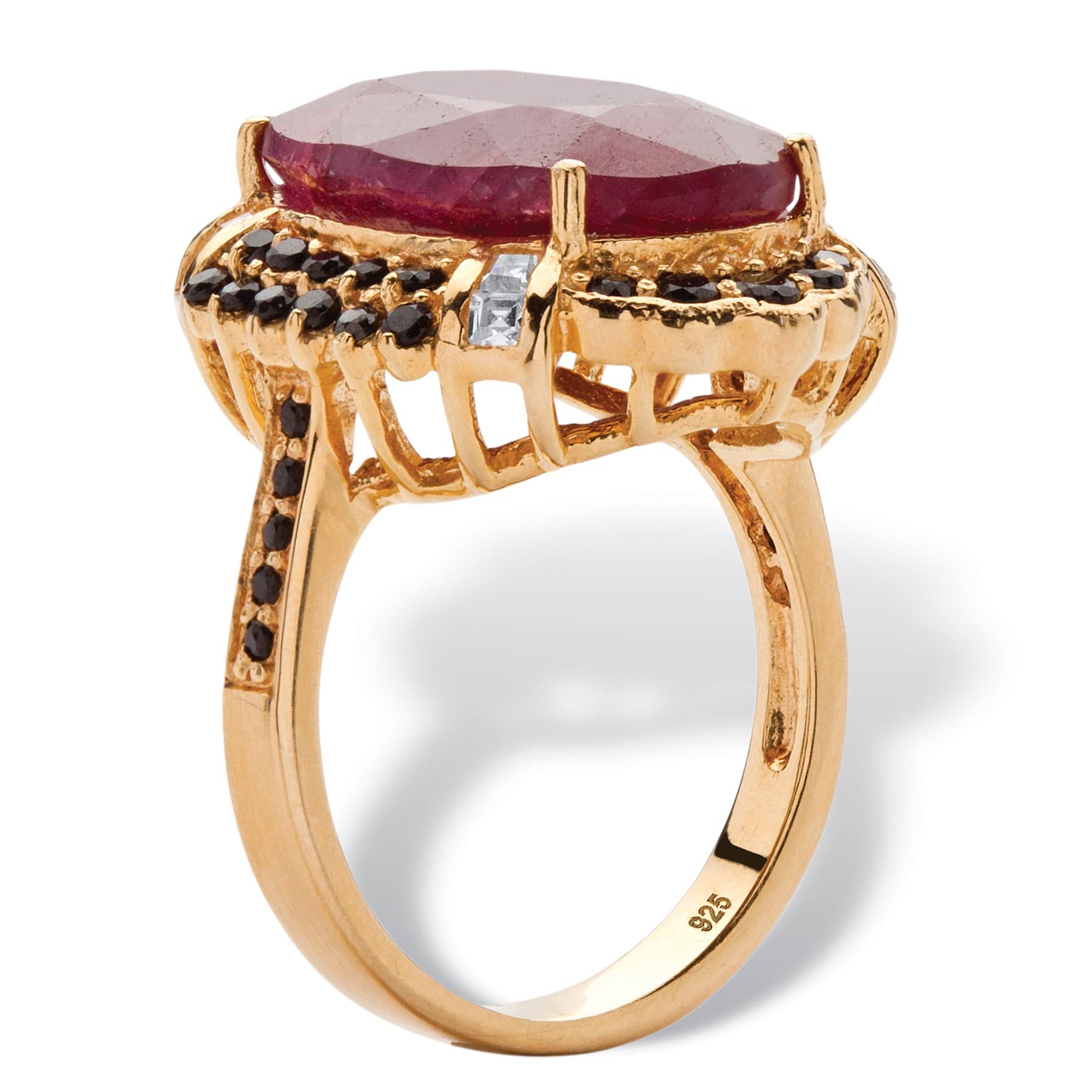 PalmBeach Yellow Gold-plated Sterling Silver Oval Cut Genuine Red Ruby and Princess Cubic Zirconia Spinel Ring Sizes 6-10 Size 6