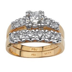 palmbeach yellow gold-plated round cubic zirconia two tone bridal ring set sizes 5-10 size 7