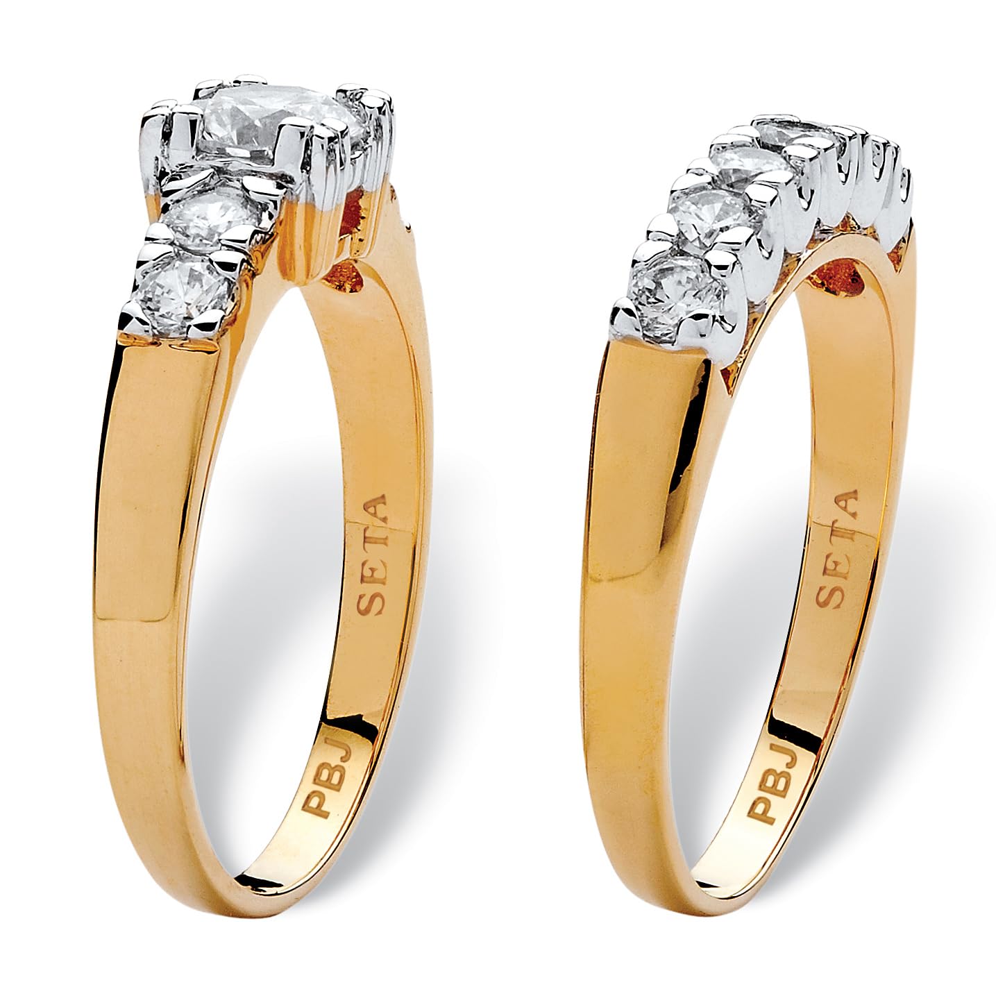 PalmBeach Yellow Gold-Plated Round Cubic Zirconia Two Tone Bridal Ring Set Sizes 5-10 Size 7