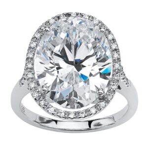 palmbeach jewelry platinum-plated sterling silver pear or oval shaped cubic zirconia halo ring size 9