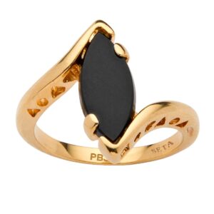 palmbeach 18k yellow gold plated or sterling silver marquise shaped natural black onyx bypass ring