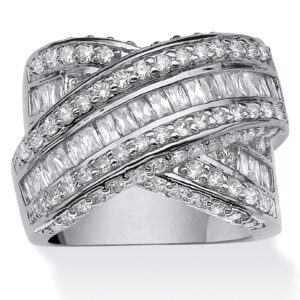 palmbeach platinum-plated baguette cubic zirconia crossover ring sizes 6-10 size 10