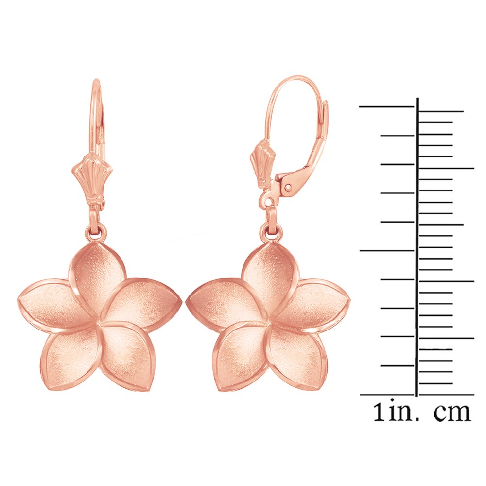 Matte Finish 14K Rose Gold Hawaiian Flower Plumeria (1") Dangle Earrings for Women Girls