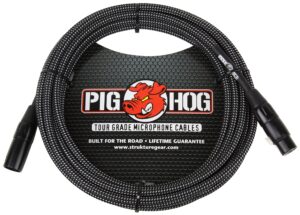 pig hog phm10bkw black/white woven high performance xlr microphone cable, 10 feet