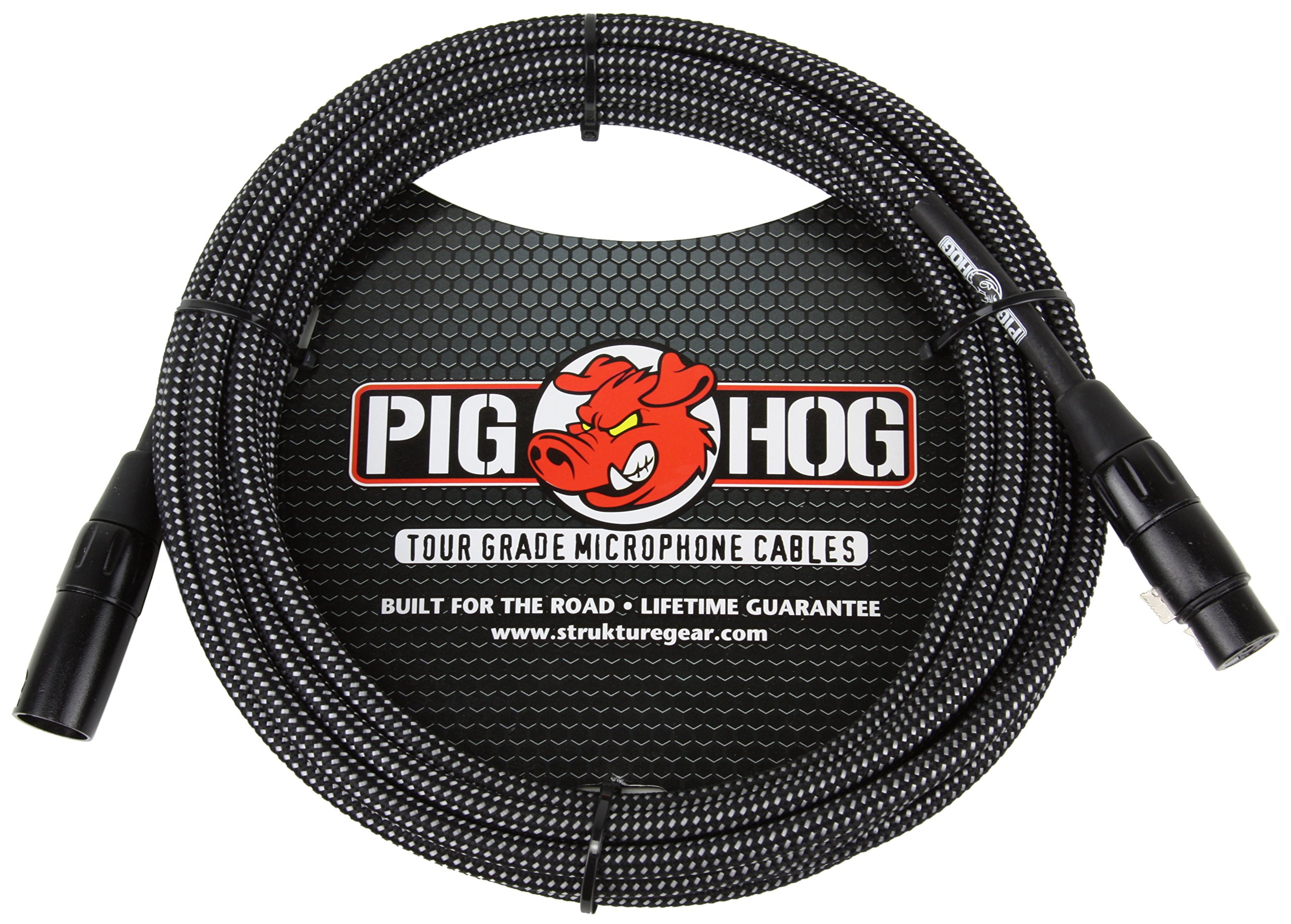 Pig Hog PHM10BKW Black/White Woven High Performance XLR Microphone Cable, 10 Feet