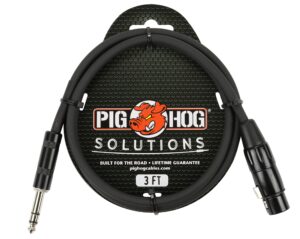 pig hog px-tmxf3 1/4" trs to xlr adaptor cable, 3 feet