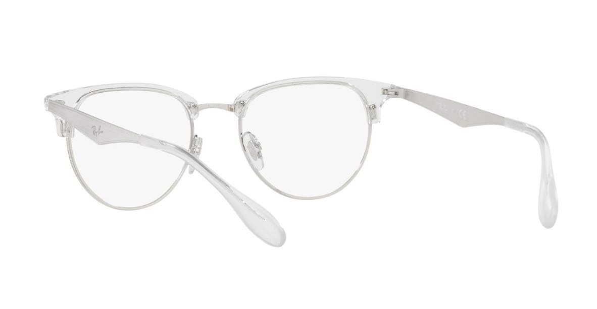 Ray-Ban RX6396 Round Prescription Eyeglass Frames, Silver White/Demo Lens, 51 mm