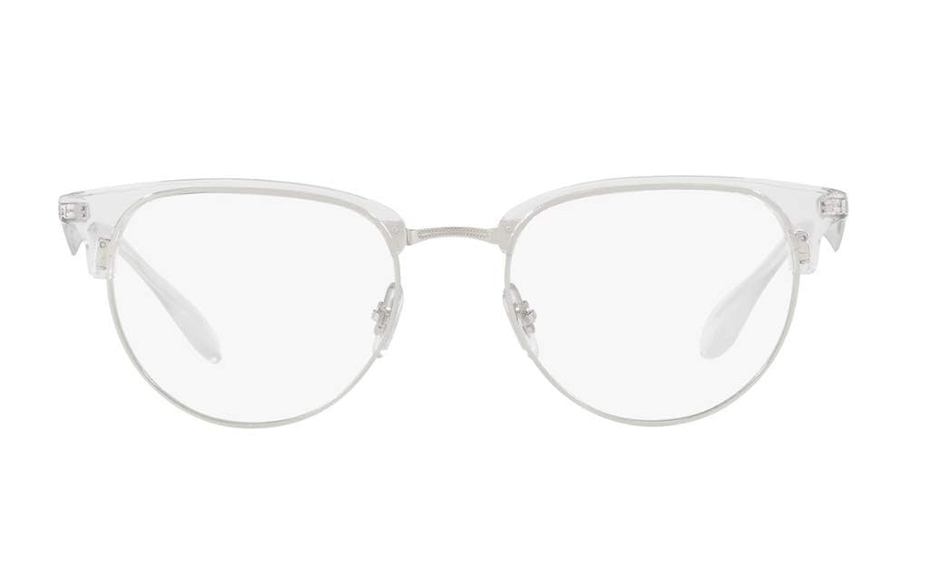 Ray-Ban RX6396 Round Prescription Eyeglass Frames, Silver White/Demo Lens, 51 mm