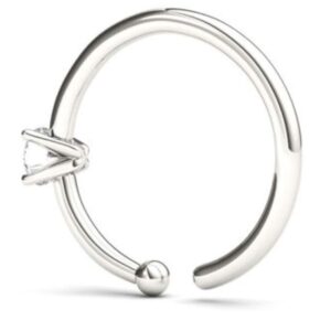 JewelMore 0.05ct Diamond Nose Ring Hoop - 14K White Gold or Yellow Gold (White Gold)