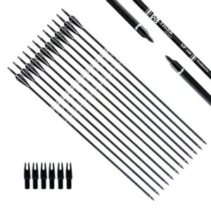 tiger archery 30inch carbon arrow practice hunting arrows with removable tips for compound & recurve bow(pack of 12) (black white)