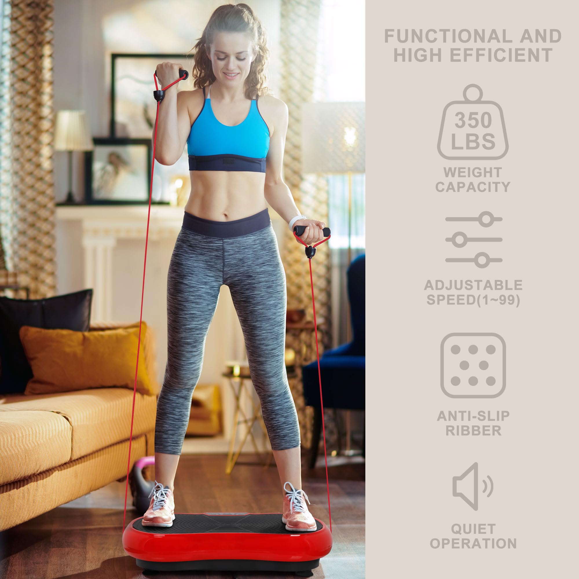 SUPER DEAL Pro Vibration Plate Exercise Machine - Whole Body Workout Vibration Fitness Platform Fit Massage Workout Trainer w/Loop Bands + Bluetooth + Remote, 99 Levels (Red)