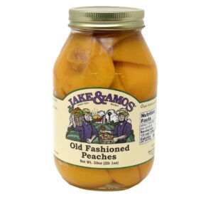 jake & amos peach halves 32 oz. (2 jars) - home-made style canned peaches - traditional recipe - non-gmo ingredients