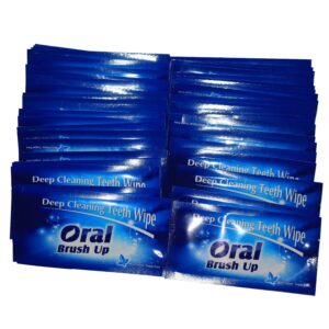 mint flavor finger teeth wipes disposable brush ups,pack of 100,dark blue