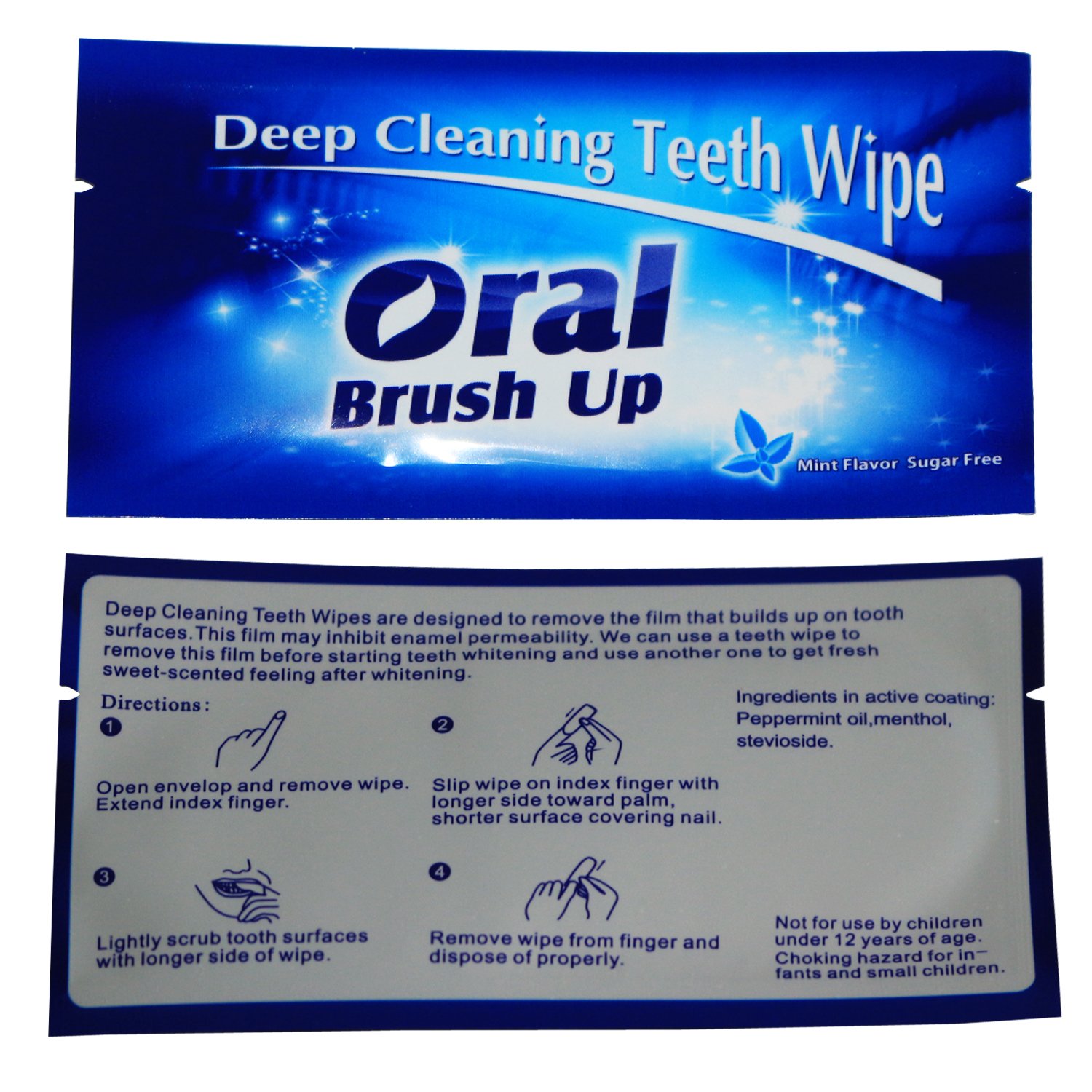 Mint Flavor Finger Teeth Wipes Disposable Brush Ups,Pack of 100,Dark Blue