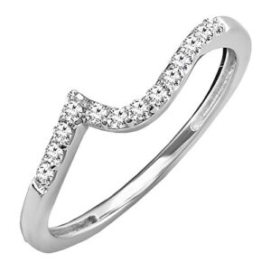 dazzlingrock collection 0.12 carat (ctw) round diamond women stackable wedding contour band, 14k white gold, size 7