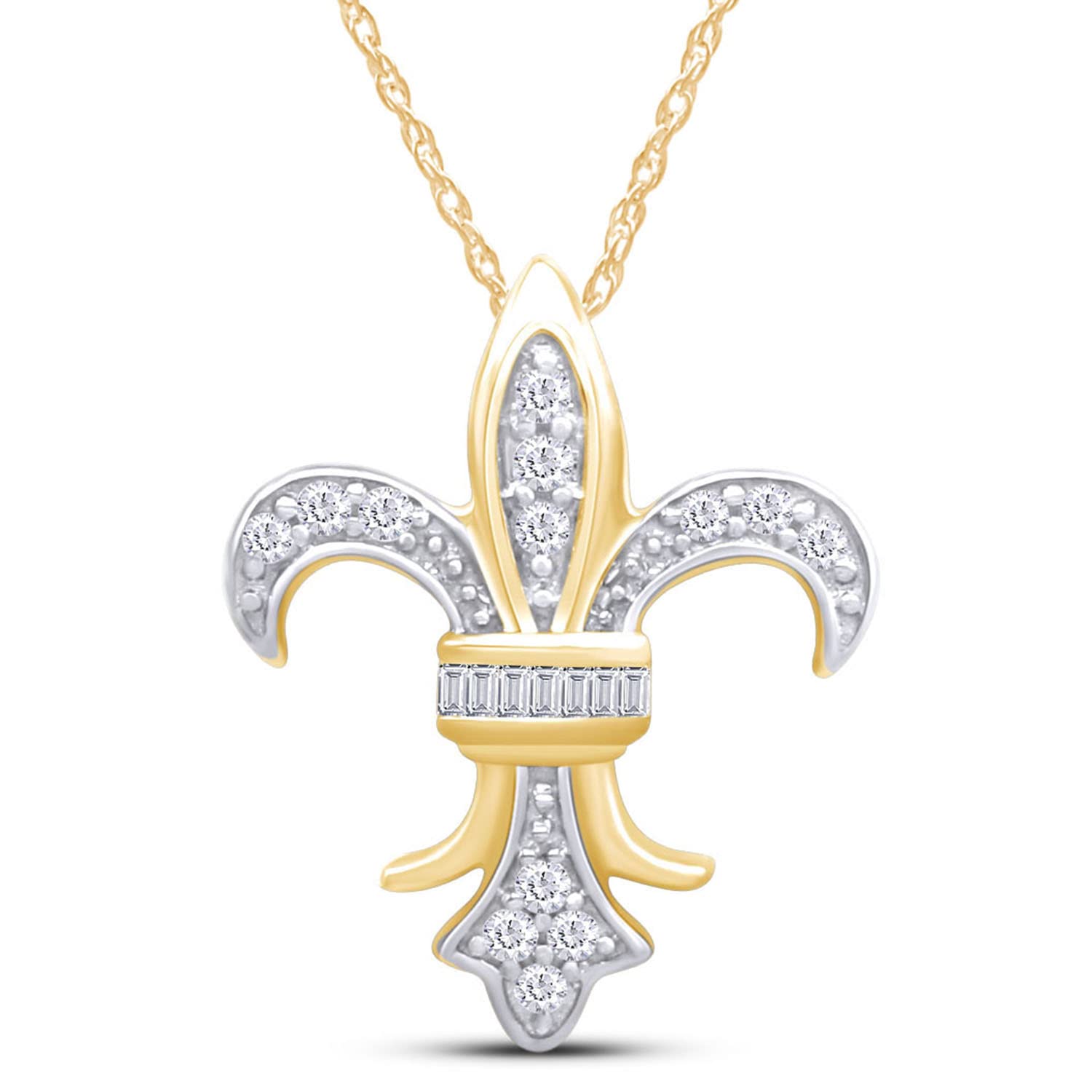 AFFY 1/4 Ct Cubic Zirconia Fleur-de-Lis Pendant in 14K Yellow Gold Over Sterling Silver