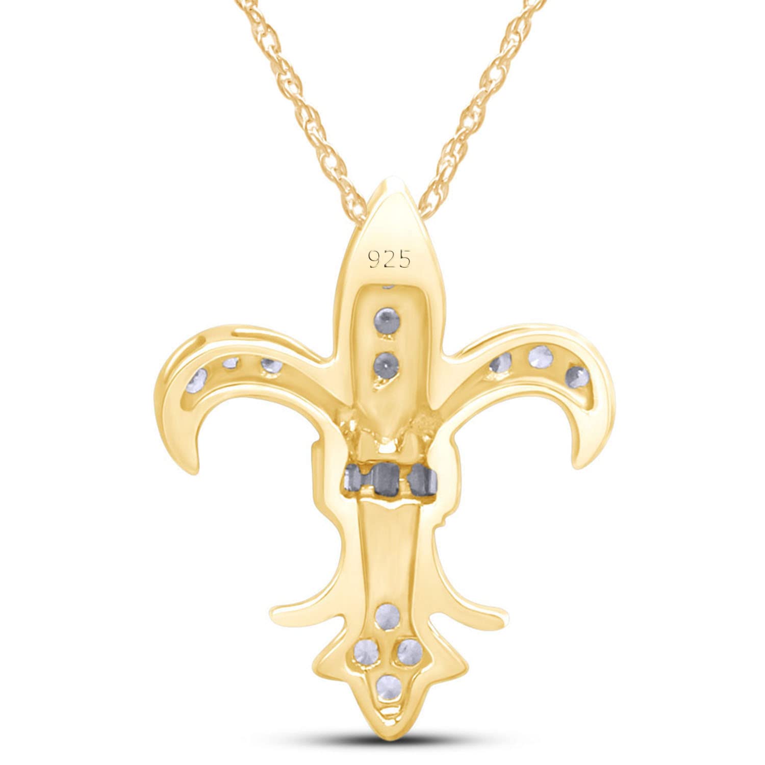 AFFY 1/4 Ct Cubic Zirconia Fleur-de-Lis Pendant in 14K Yellow Gold Over Sterling Silver