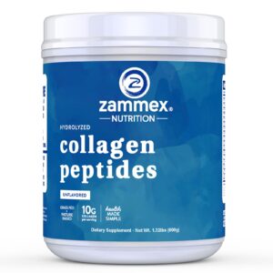 zammex premium collagen peptides powder unflavored,hydrolyzed proteins types i & iii, supports hair, skin, nails, joints, grass fed, non-gmo, gluten-free,paleo & keto friendly,60 servings