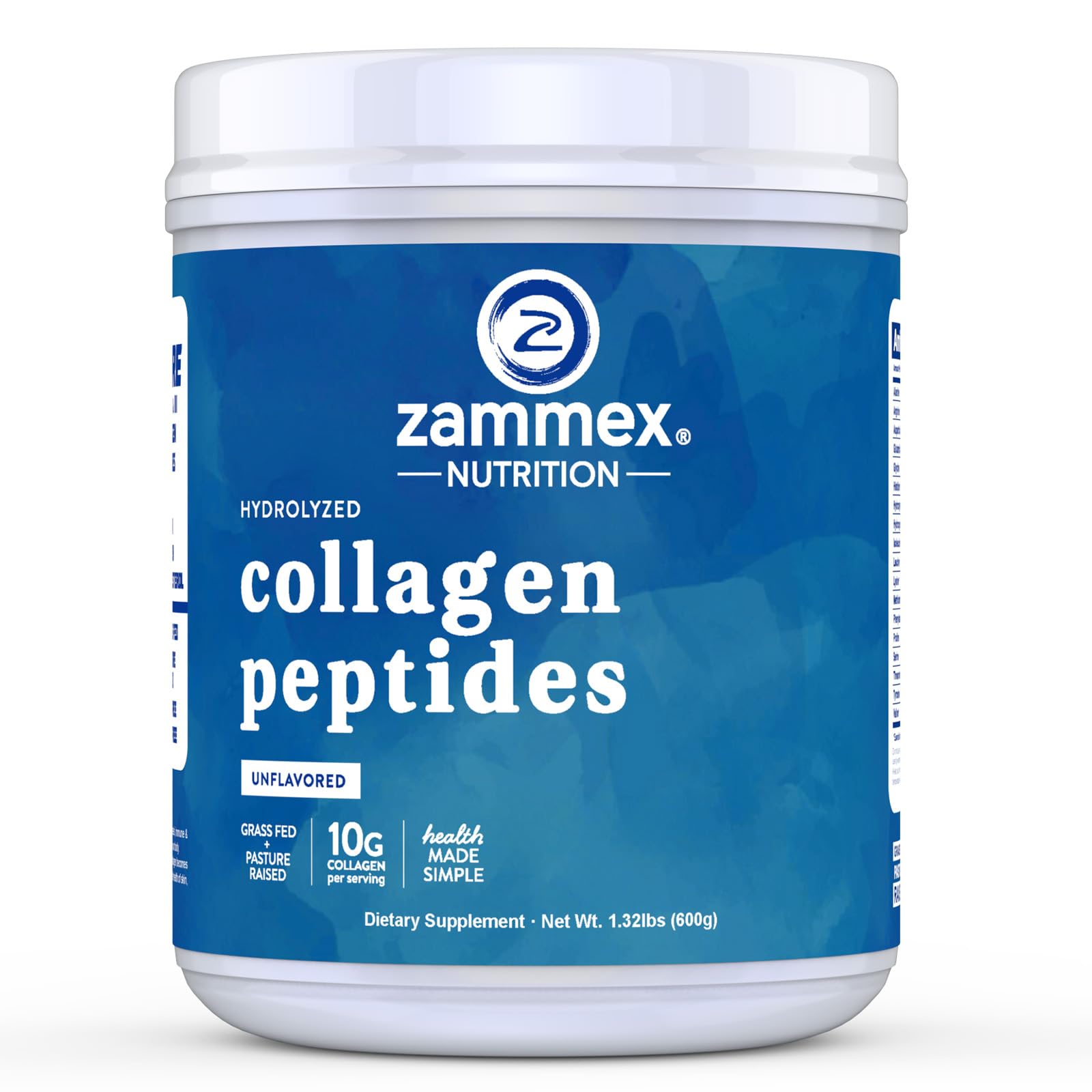 Zammex Premium Collagen Peptides Powder Unflavored,Hydrolyzed Proteins Types I & III, Supports Hair, Skin, Nails, Joints, Grass Fed, Non-GMO, Gluten-Free,Paleo & Keto Friendly,60 Servings