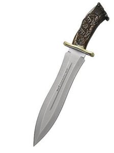 muela podenquero-gv 10-3/4" fixed blade hunting knife with deer boar scene & leather sheath, 10-3/8"