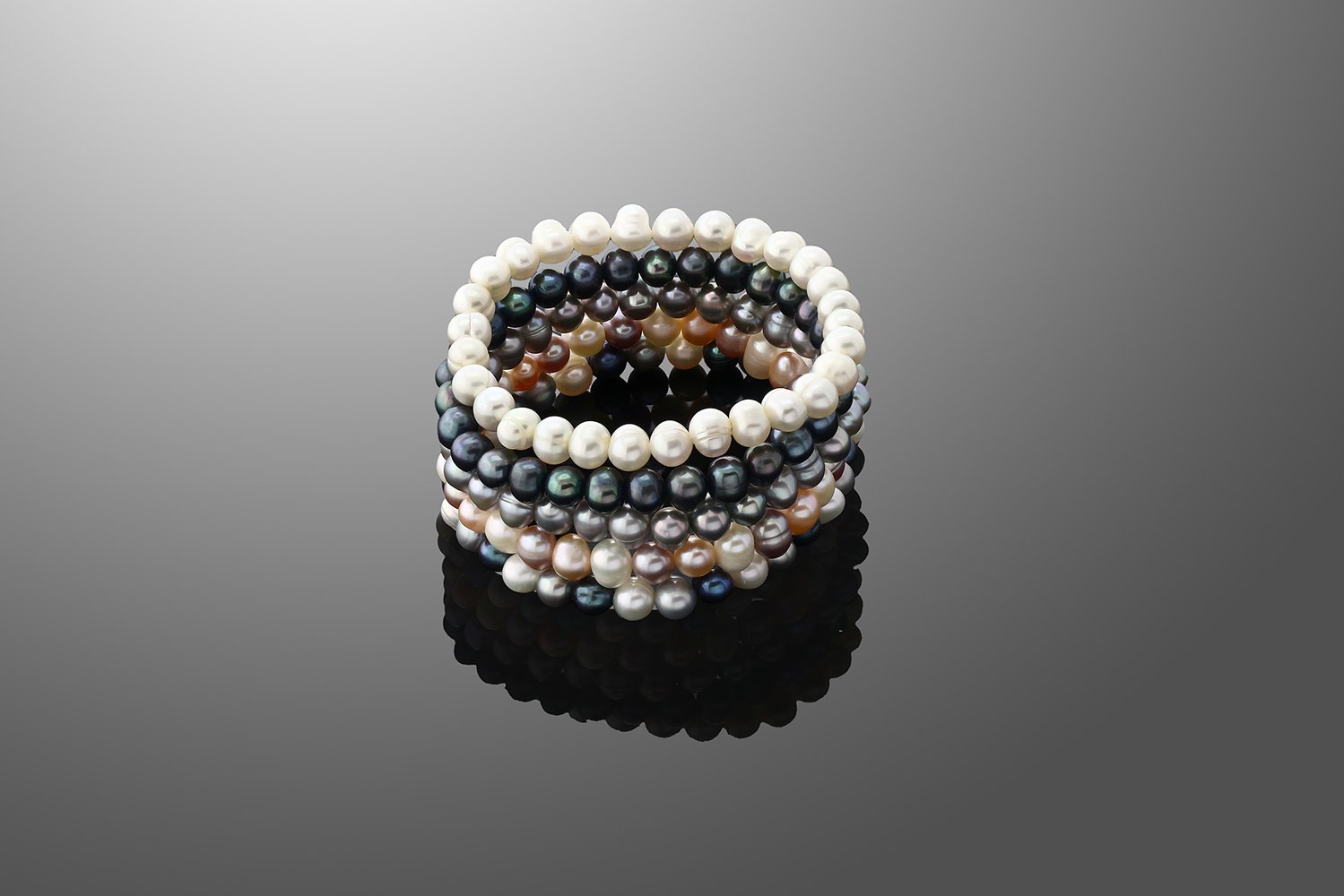 Gem Stone King Set Of 5 Multicolor Cultured Freshwater Pearl Stretch Bracelets 7.5 Inch