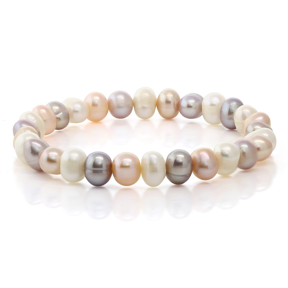 Gem Stone King Set Of 5 Multicolor Cultured Freshwater Pearl Stretch Bracelets 7.5 Inch