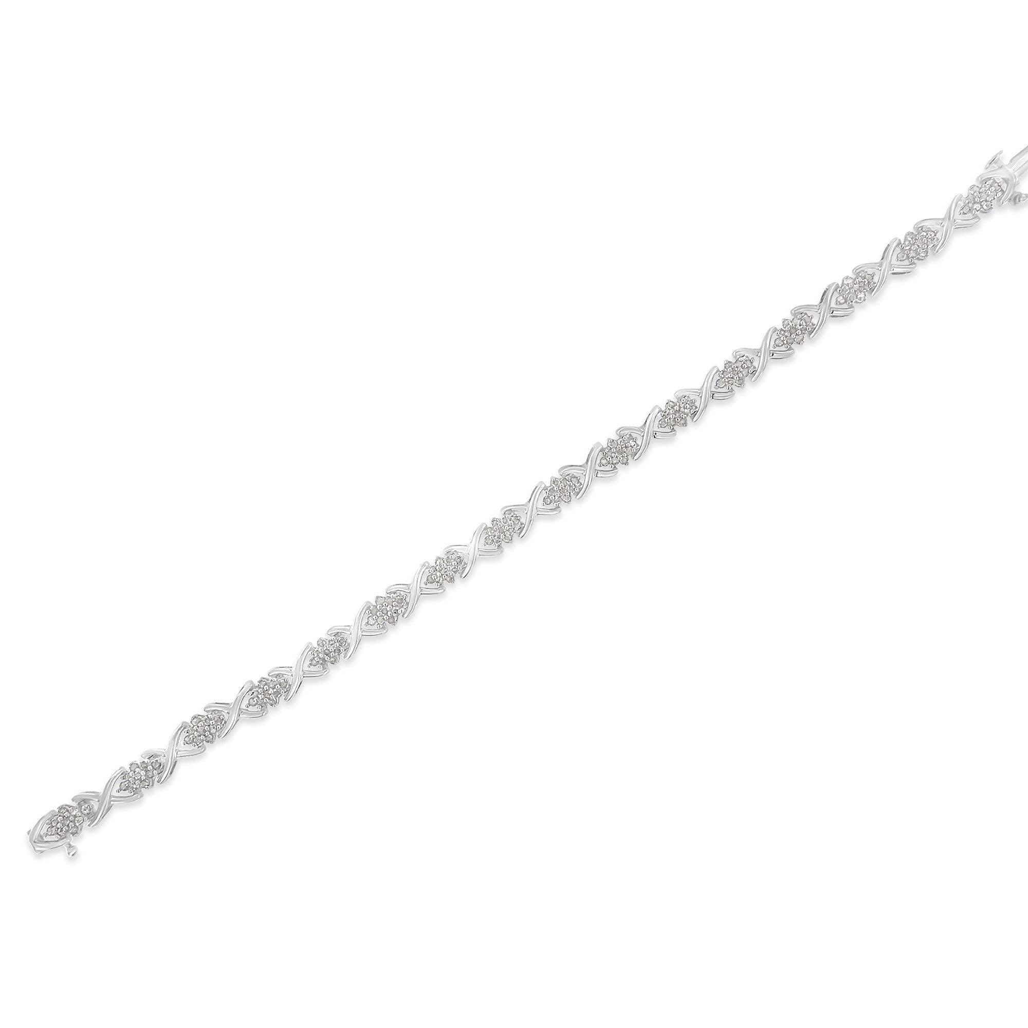 Original Classics .925 Sterling Silver 1-1/2 Cttw Diamond Cluster X Link 7" Tennis Bracelet (I-J color, I3 clarity)