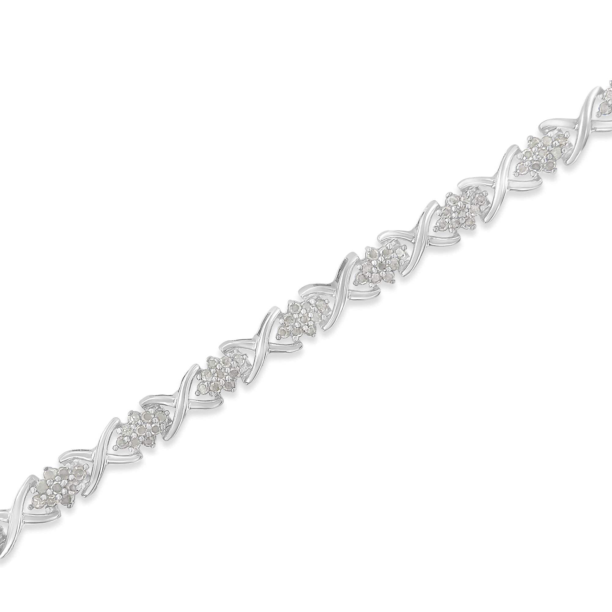 Original Classics .925 Sterling Silver 1-1/2 Cttw Diamond Cluster X Link 7" Tennis Bracelet (I-J color, I3 clarity)