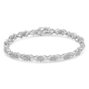 Original Classics .925 Sterling Silver 1-1/2 Cttw Diamond Cluster X Link 7" Tennis Bracelet (I-J color, I3 clarity)