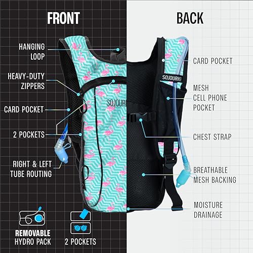 Sojourner Hydration Pack, Hydration Backpack - Water Backpack with 2l Hydration Bladder, Festival Essential - Rave Hydration Pack Hydropack Hydro for hiking, running, biking, festival gear