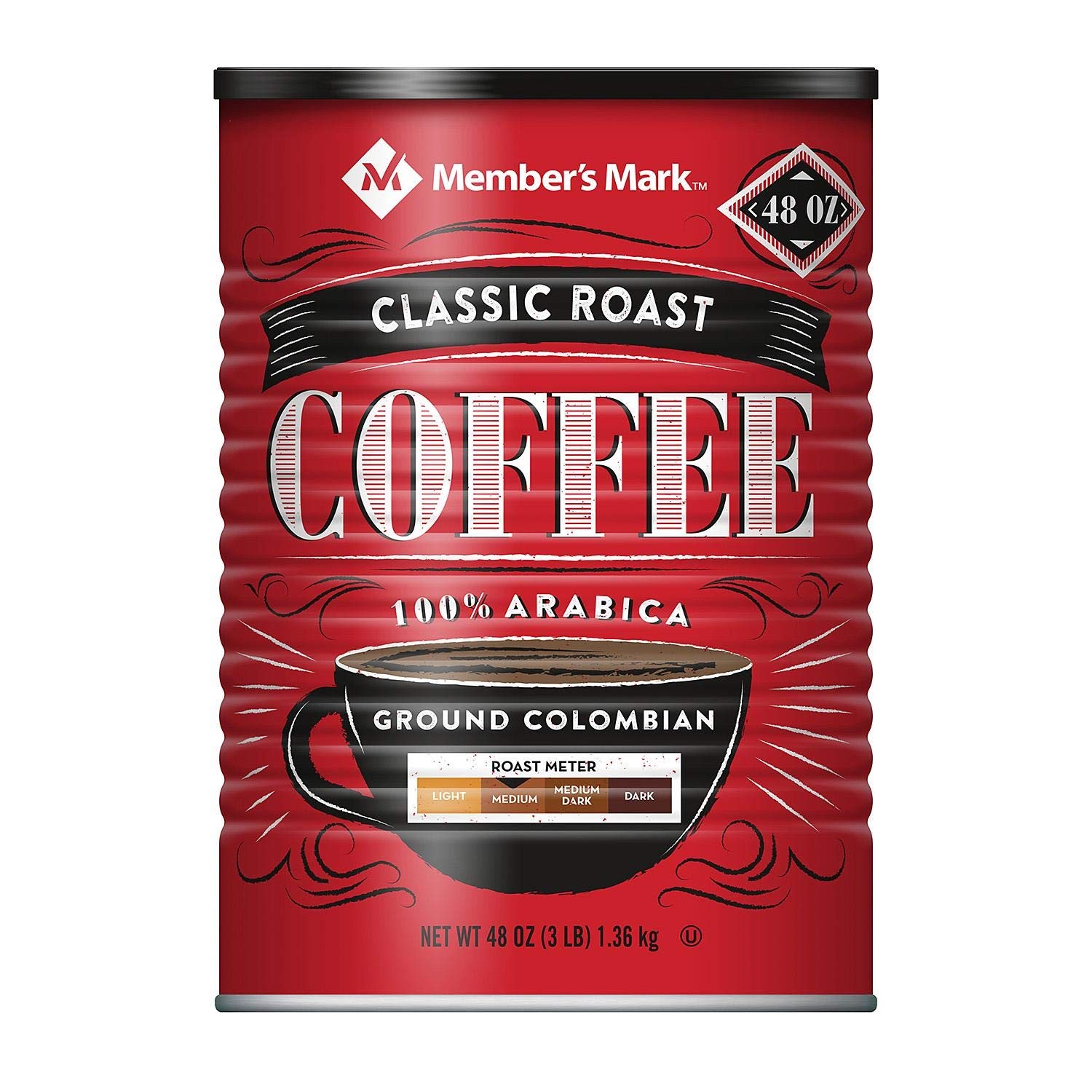 Member's Mark Ground Colombian Coffee Classic Roast, 48 Ounce (Pack of 3)