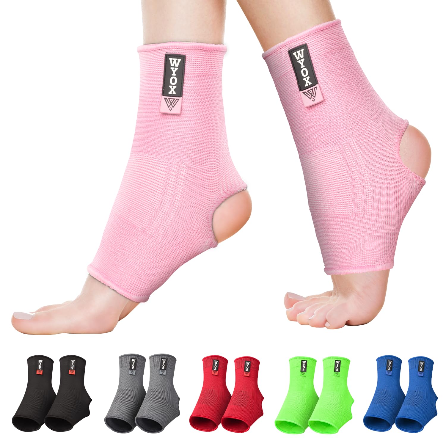 WYOX Ankle Wraps Support Boxing Gear for Men Women Muay Thai Ankle Support Kickboxing Wraps Gym Ankle Support (Pair) (Pink, L/XL (Women 7.0-10.5/ Men 6.0-9.5))