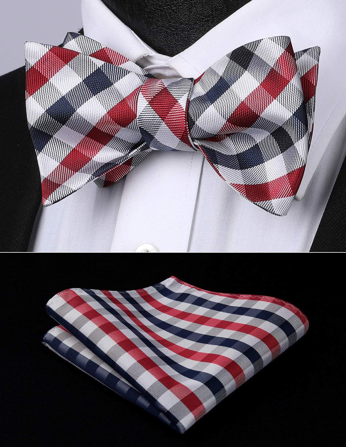 HISDERN 3pcs Mixed Design Classic Men's Self-Tie Bow tie & Pocket Square - Multiple Sets,B3-05,One Size