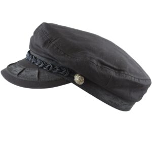 the hat depot cotton yachting style sailing greek fisherman cap hat (l/xl, black)