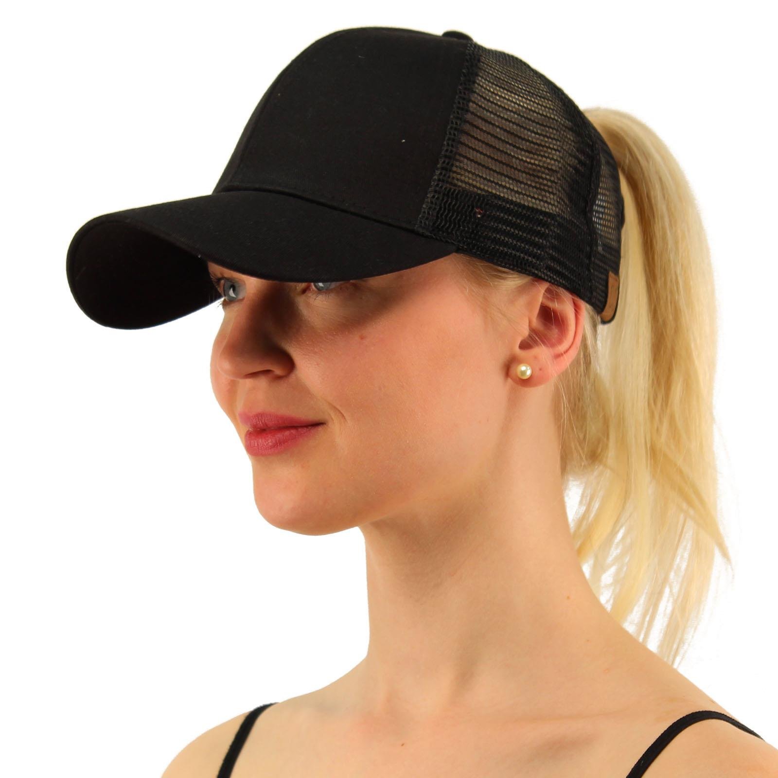 C.C Ponytail Messy Buns Trucker Ponycaps Plain Baseball Visor Cap Dad Hat Black