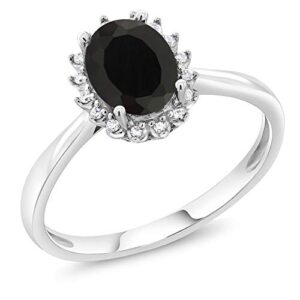 gem stone king 10k white gold black onyx and diamond halo engagement ring for women (1.65 cttw, oval 8x6mm, size 9)