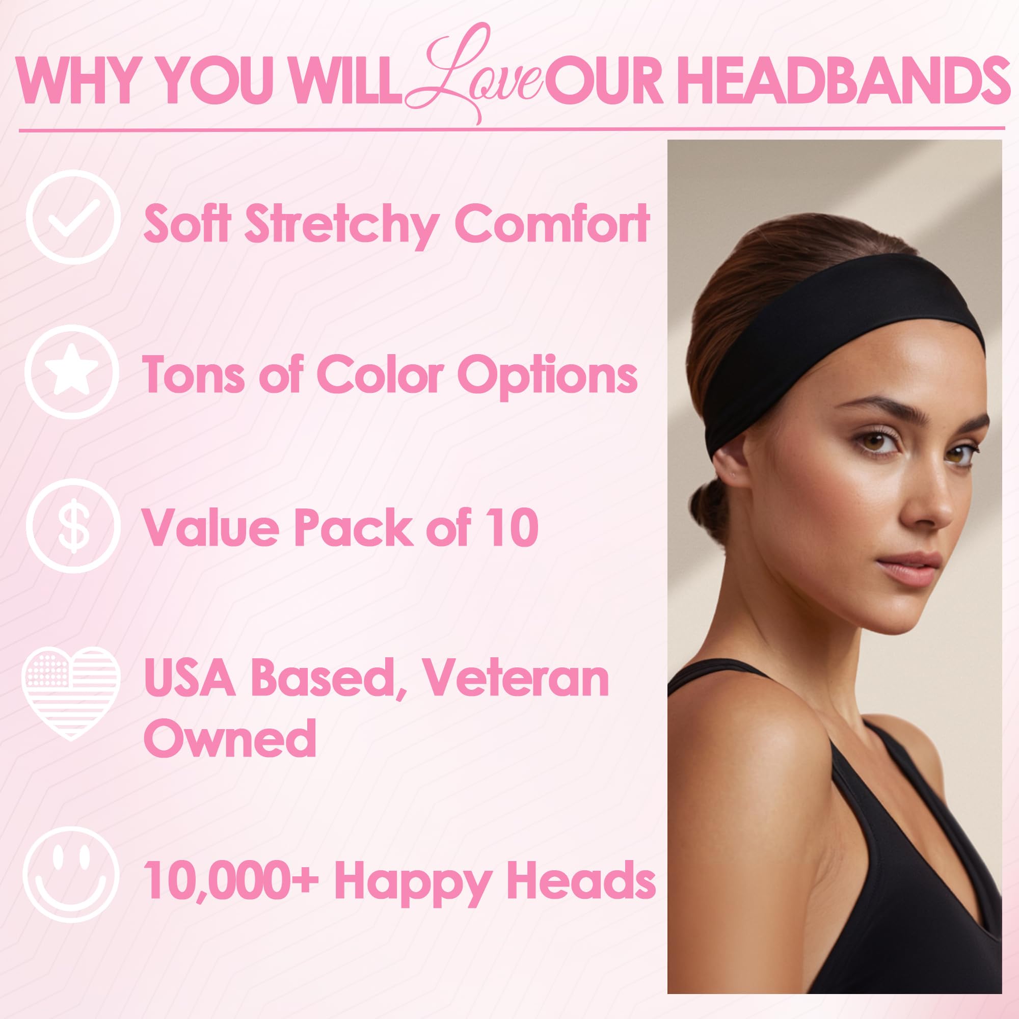 Styla Hair Headbands for Women Stretch Fashion Headbands 10 Pack Non-Slip Head Wraps Great for Spa, Sports, Yoga, Pilates, Running, Gym Headband, Workouts - Variety