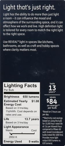 GE Lighting Reveal LED Light Bulbs, 9 Watt (60 Watt Equivalent) HD+ Light, Standard Bulb Shape, Medium Base, Dimmable (2 Pack), White