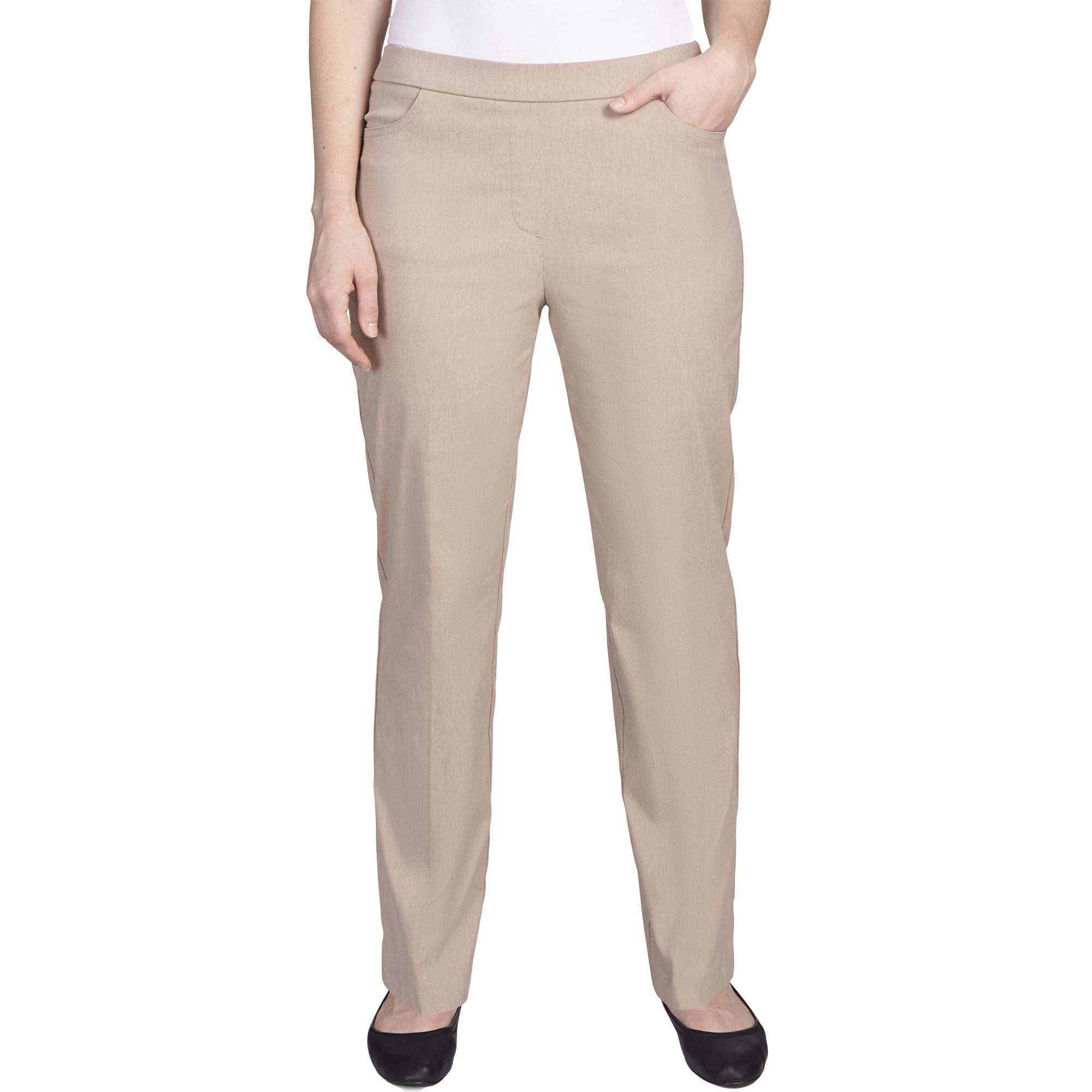 Alfred Dunner Womens Petite Classic Allure Fit Proportioned Pant with Elastic Comfort Waistband, Tan, 8P